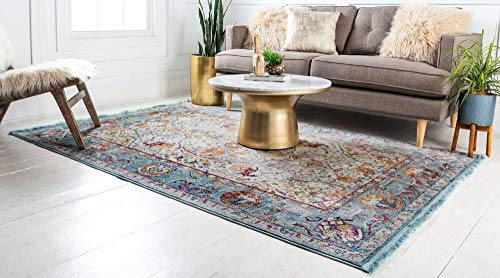 Unique Loom Baracoa Collection Area Rug - Rumba (8' 4" x 10' Rectangle, Light Blue/ Cream)