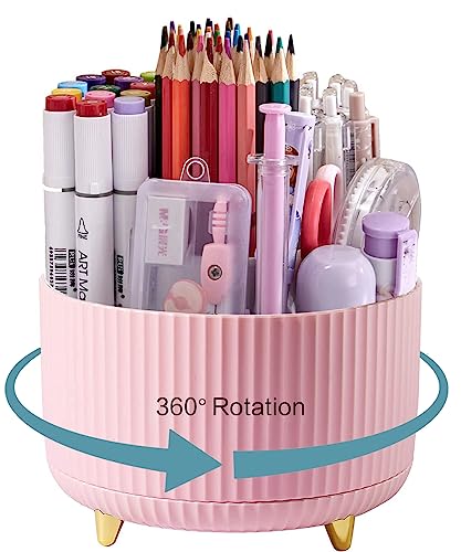 XDRELEC 360 Degree Rotating Pen Holder, Pencil Holder for Desk, Office Desk Organizers and Accessories, Pencil Cup, Pen Organizer，Office Organization and Storage (pink)