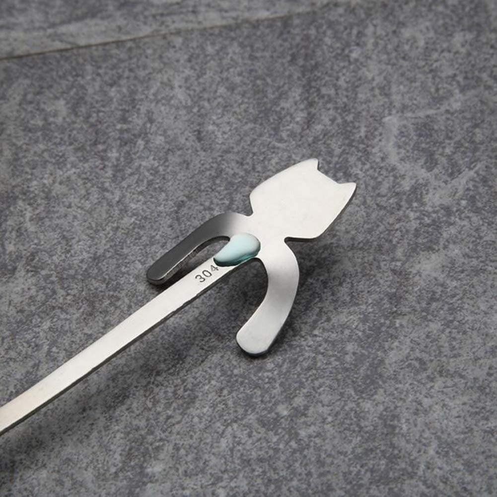 ekqw015l 1 Piece Cute Cat Spoon Long Handle Spoons Flatware Drinking Tools Kitchen Gadget |Baby Stainless Steel Dessert Cake Coffee Spoon Cutlery– Teaspoons,Coffee spoons Soup Spoons Silver