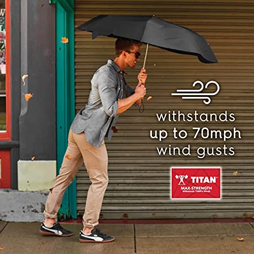 totes Portable Umbrella for Travel β Compact for Car, Backpack and Purse β Windproof, Strong, UV Sun Protection, Water-Repellant, Foldable On-the-Go Umbrella with One Touch Open/Close