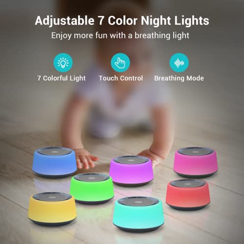 White Noise Machine with 30 Soothing Sounds and 7 Colors Warm Night Light for Sleeping, 5 Timers Portable Plug in Sound Machine for Baby, Adults