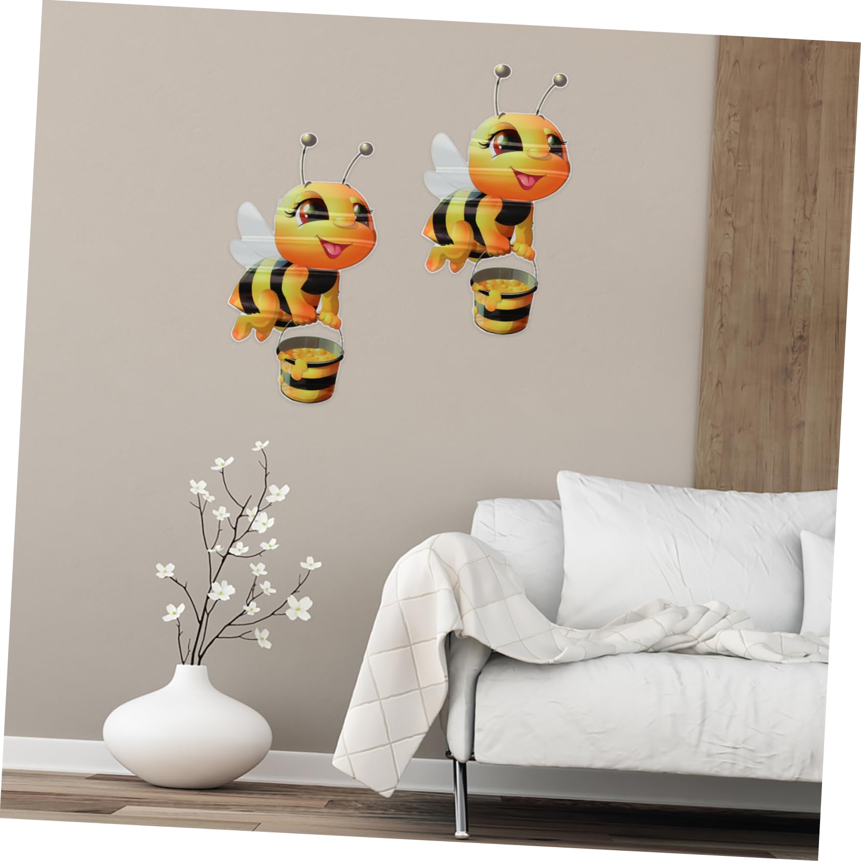 Toddmomy 2Pcs Bee Wall Stickers Bumblebee Decor Removable Mural Decals Honey Bee Clings for Kids Bedroom Nursery Playroom Decorations