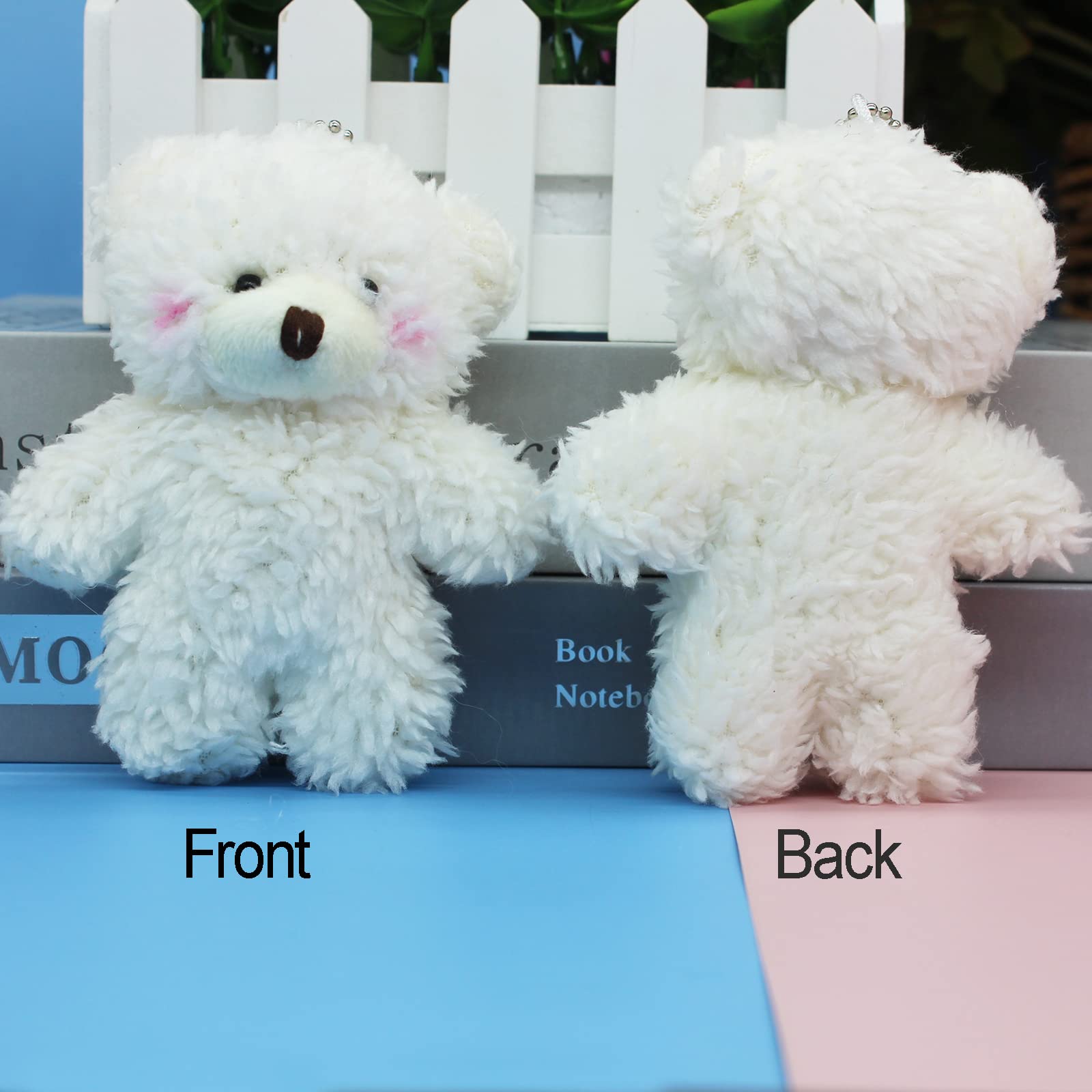 WEGUTATS 12 Pack Mini White Teddy Bears , 4.7 inch Tiny Soft Stuffed Teddy Bear, Mini Plush Bears Bulk for Birthday Table Decor Centerpiece Bag Fillers Party Favors DIY Keychain Crafts, WE