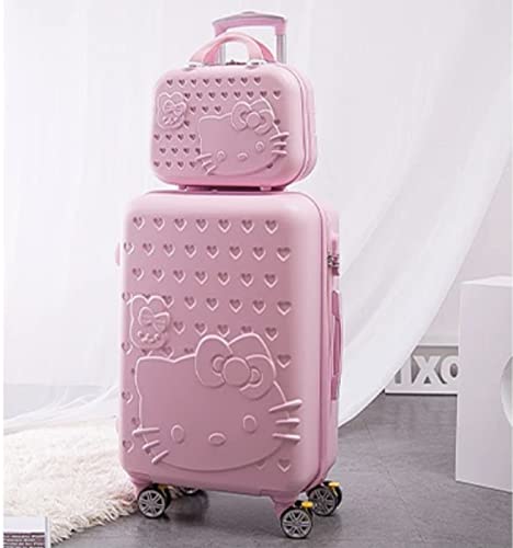 MUNROU Hello Girls Kitty Rolling Luggage Cute Pink Hardshell Carry On Suitcase with Wheels
