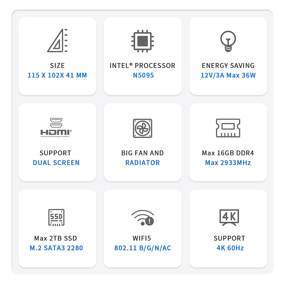 Newest 4 Cores 11th Gen Intel N5095 Beelink Mini-S Mini PC, 8GB RAM 128GB SSD Gigabit Ethernet, 2.4G/ 5.0G WiFi, BT4.0, Dual HDMI Business Mini Desktop Computer, HTPC, W-11 Pro