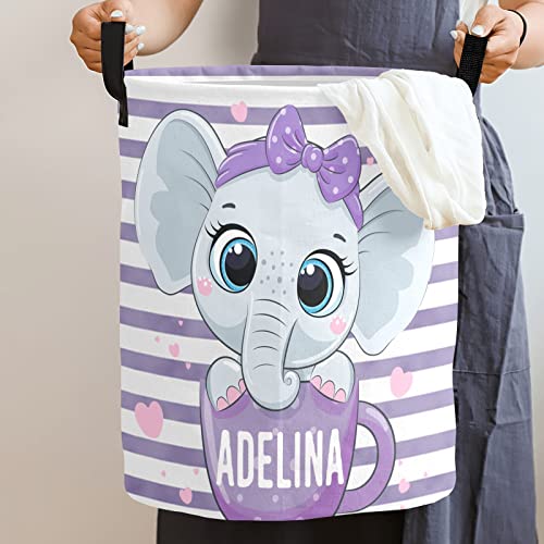 Personalized Baby Laundry Basket for Boys Girls Custom Laundry Hamper with Handle Collapsible Organizer Storage Bathroom Living Room Bedroom Decor (Baby elephant)