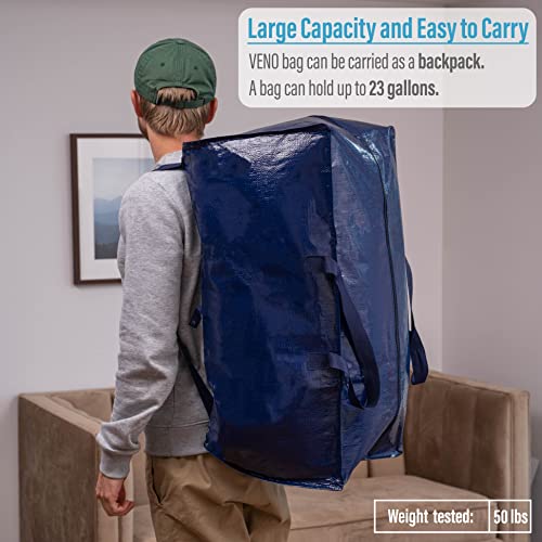 VENO 8 Pack Heavy Duty Extra Large Moving Bags W/Backpack Straps Strong Handles & Zippers, Storage Totes For Space Saving, Fold Flat, Alternative to Moving Box (Blue, 8 Pack)