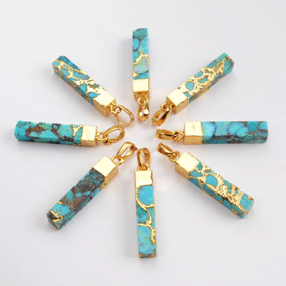 ZENGORI 1 Pcs Gold Plated Copper Natural Turquoise Cuboid Pendant for Unisex G1531