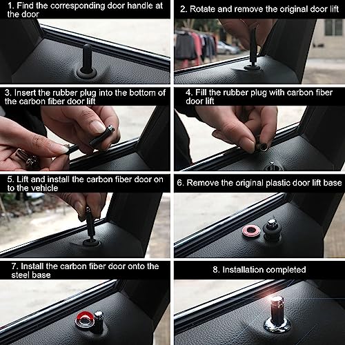 Sodcay Pack-4 Car Door Lock Knobs, Interior Vehicle Door Pull Pins, Carbon Fiber Auto Door Lock Pin Cover, Car Lock Knobs Pin Stick, Universal for Most Cars (Black)