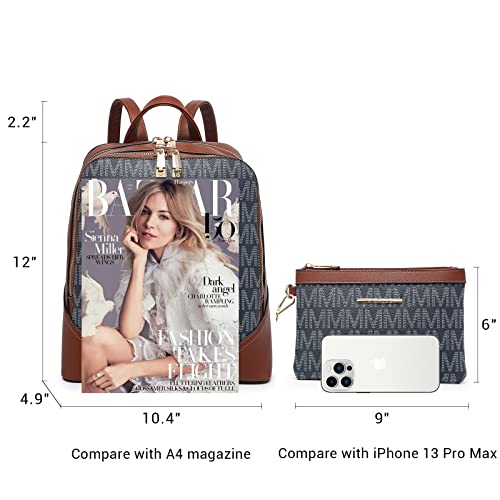 MKP Women Fashion Medium Anti-theft Backpack Purse (Coffee and Blue)
