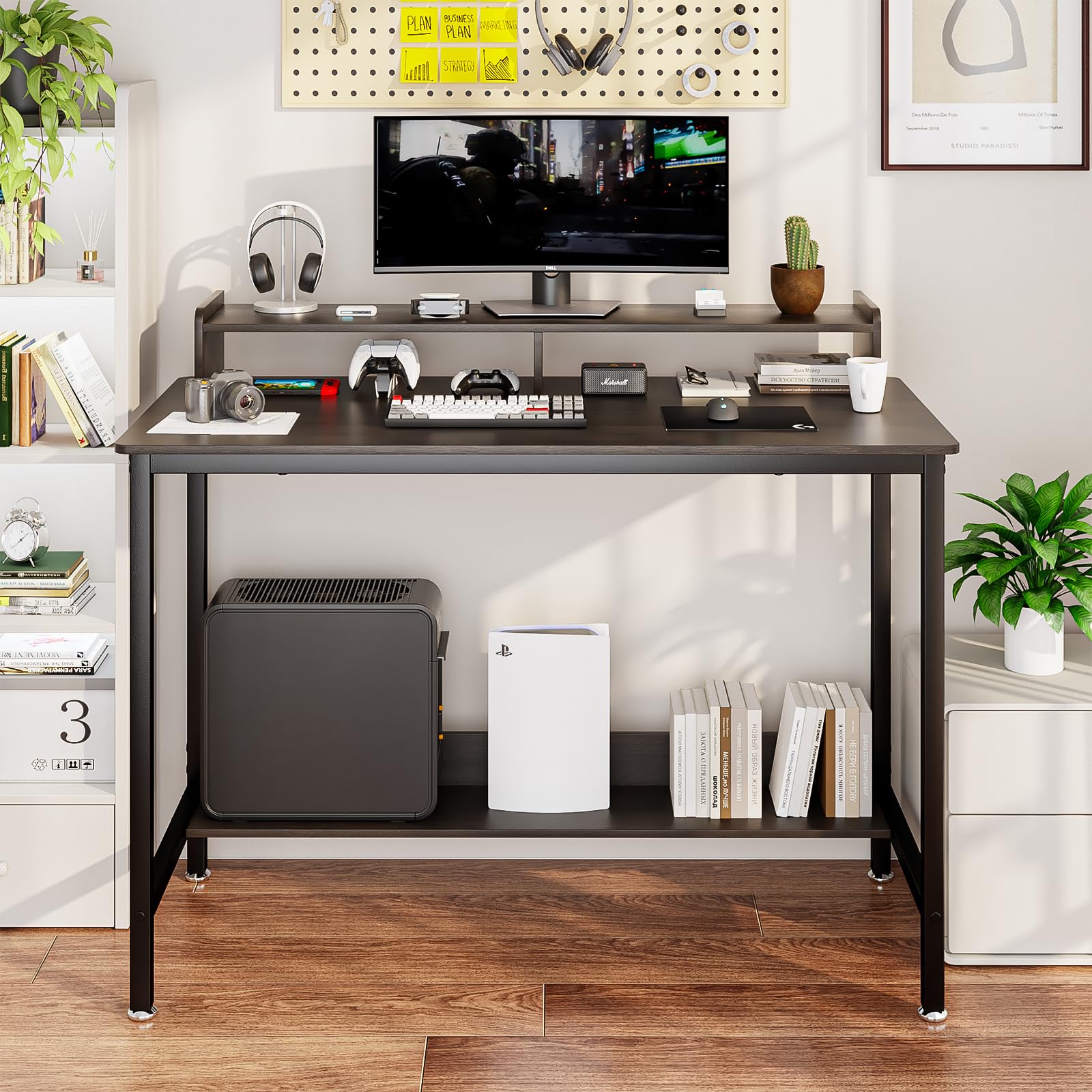GZSHIYITECH 45" Home Office Desk with Monitor Stand, Can Place 2 Monitors, Can be Used as a Game Desk or Computer Desk ,Modern Design Corner Desk (Black)