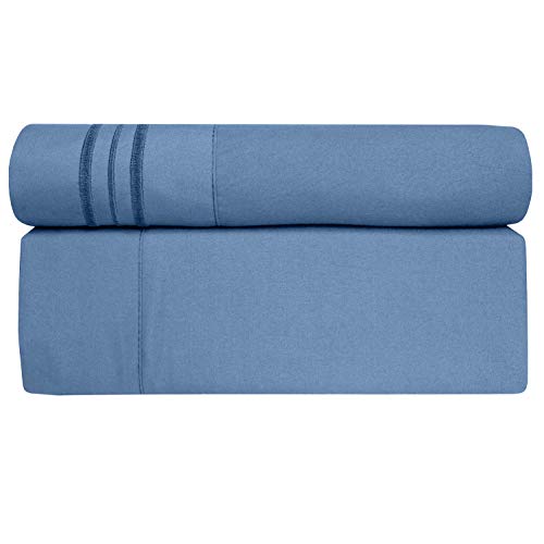 Split King Sheets - Breathable Luxury Sheets with Full Elastic & Secure Corner Straps Built In - 1800 Supreme Collection Extra Soft Deep Pocket Bedding Set, Sheet Set, Split King Size, Denim