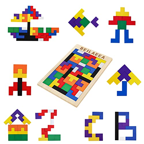 Wooden Blocks Puzzle Brain Teasers Toy,Wooden Puzzle Tangram,Cube 3D Puzzle for Kids,Puzzles for Kids Ages 2-8, Montessori Kids Educational Puzzle Games Gift (1 pcs)