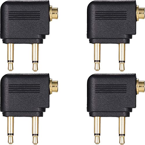 Warmstor Dual 3.5mm Male to 3.5mm Female Airplane Airline Flight Headphones Adapter Gold Plated (4 Pack)