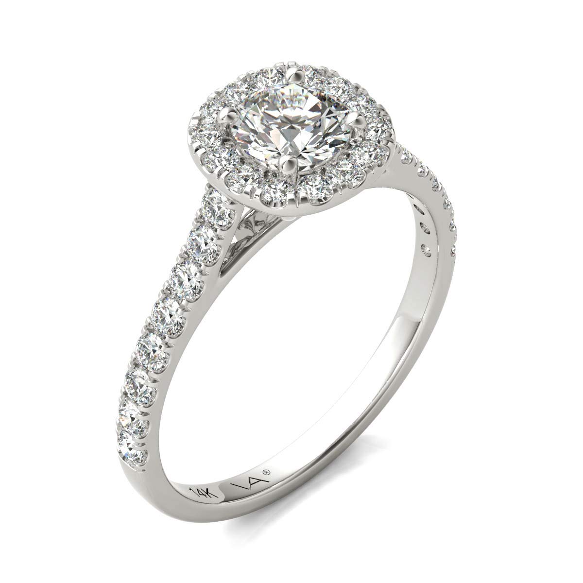 VAARYA 1.00 Ct. tw. EF/SI2-I1 AGS Certified 14K White Gold Natural Diamonds Halo Engagement Ring