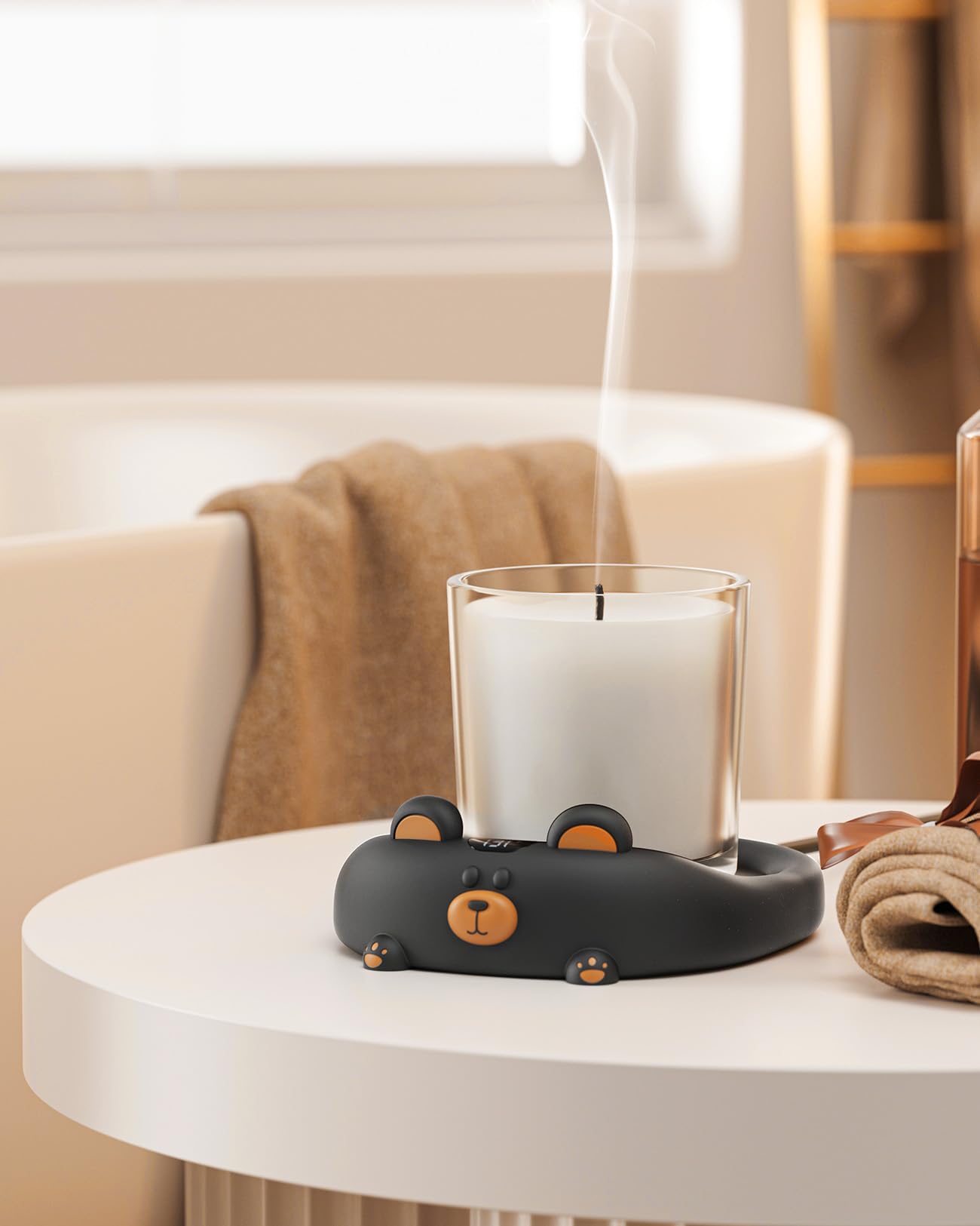 House Gem Coffee Mug Warmer for Desk, Electric Candle Warmer Plate, Desk Accessories with Auto Shut Off Timer (Black Brown)