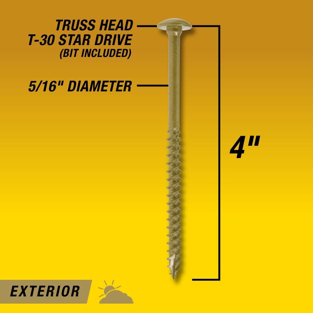 Power Pro 47877 Lag Screws, 5/16" x 4", Star Drive Construction Lag Screws, Rust Resistant, Ceramic Coated Bronze, 5lb Tub, 100 pcs