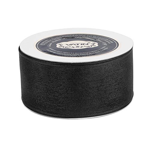 VATIN Christmas Ribbon Sheer Organza Wired Ribbon 1-1/2 inch 25 Yards (75Ft) -Black ,Perfect for Making Bows and Wreaths