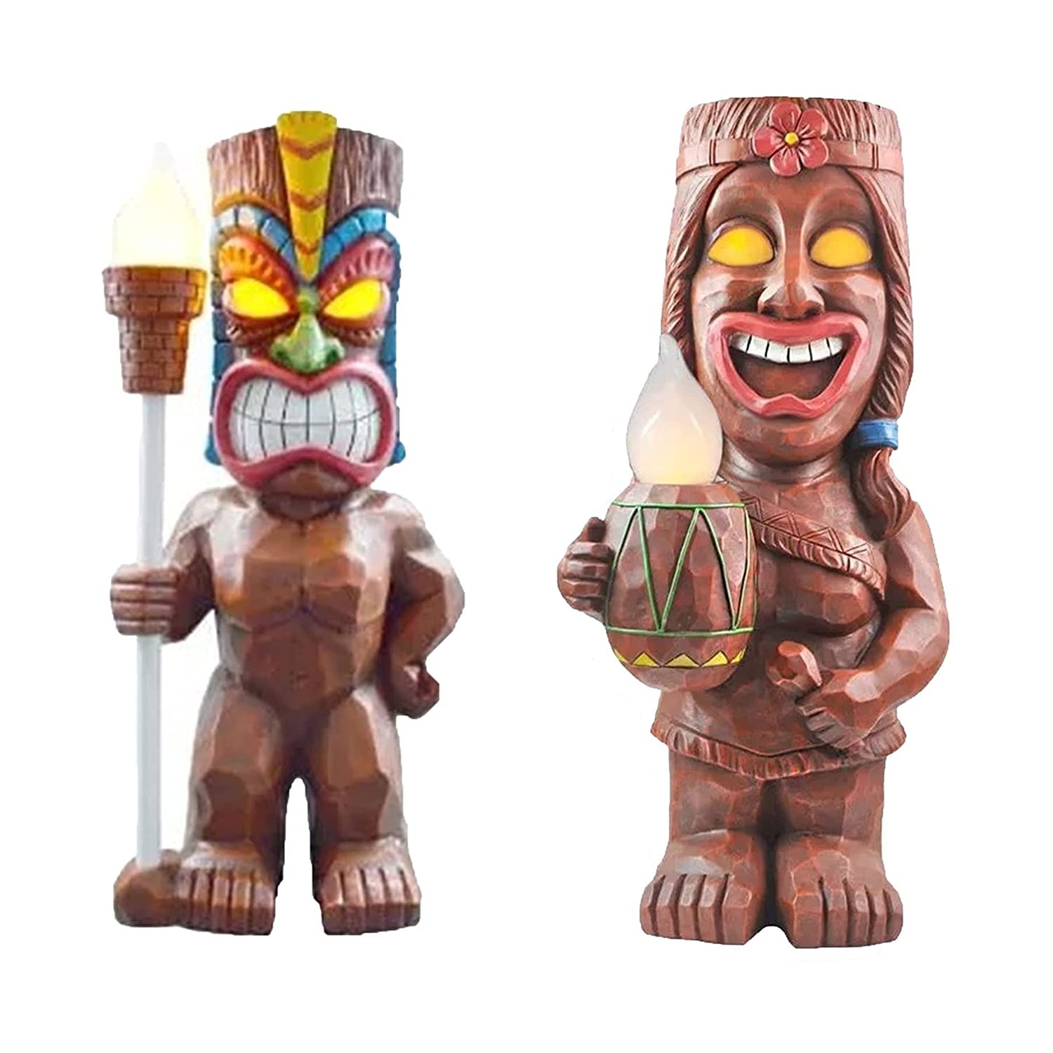 LHCDBr Angry Tiki Couple Garden Decoration,Maya Totem Decor,Solar Powered Outdoor Decor Led Garden Light,for Indoor Outdoor Decoration