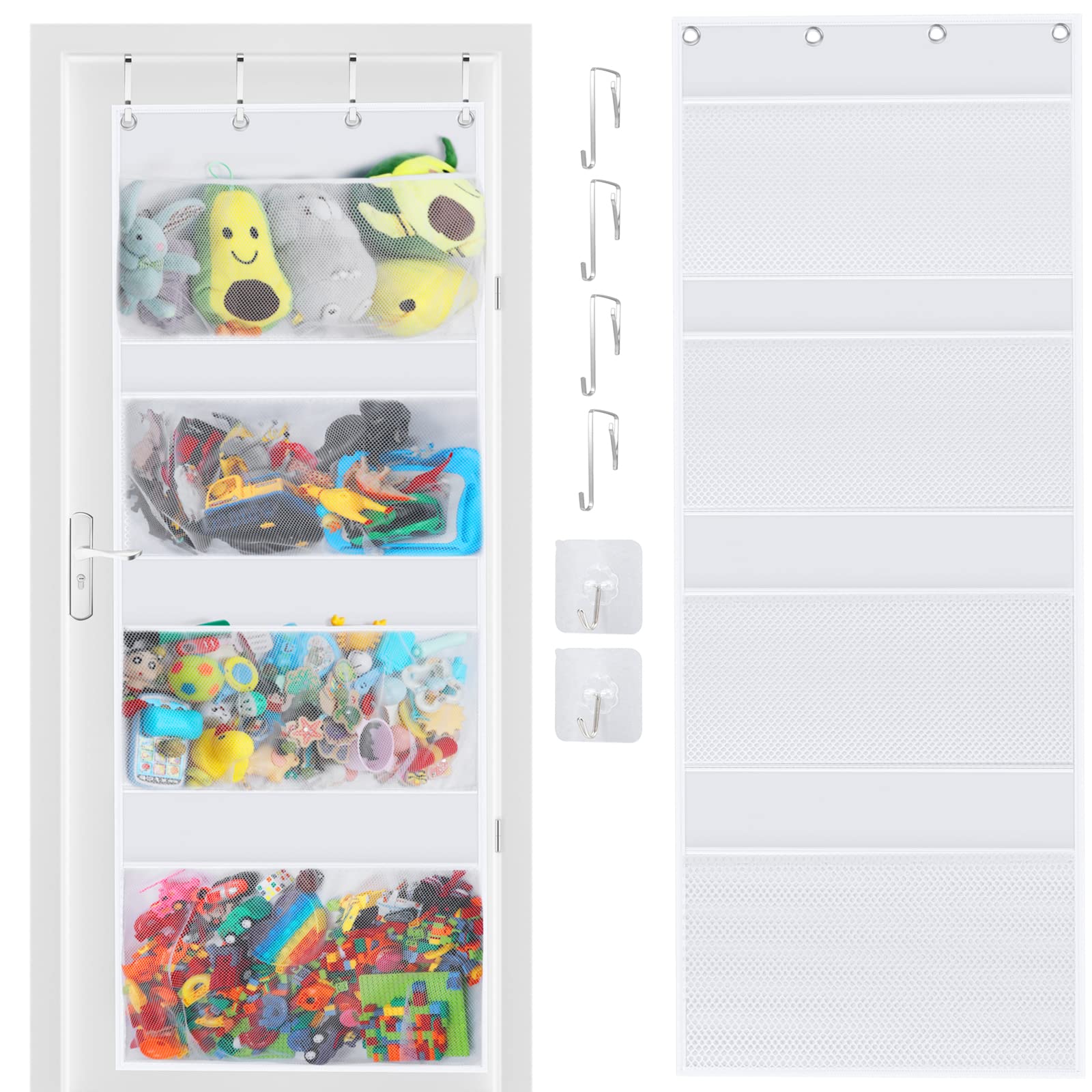 Roury Stuffed Animal Storage Over The Door Organizer Kids Room Storage Hanging Door Organizer Holder Net (white)