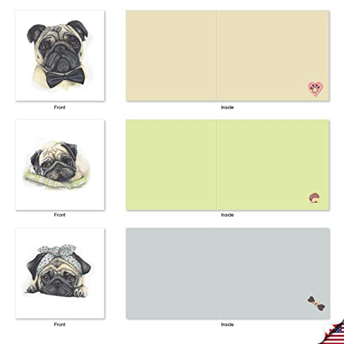 The Best Card Company - 10 Blank Dog Greeting Cards for All Occasions (4 x 5.12 Inch) - Snuggle Pugs AMQ5648OCB-B1x10