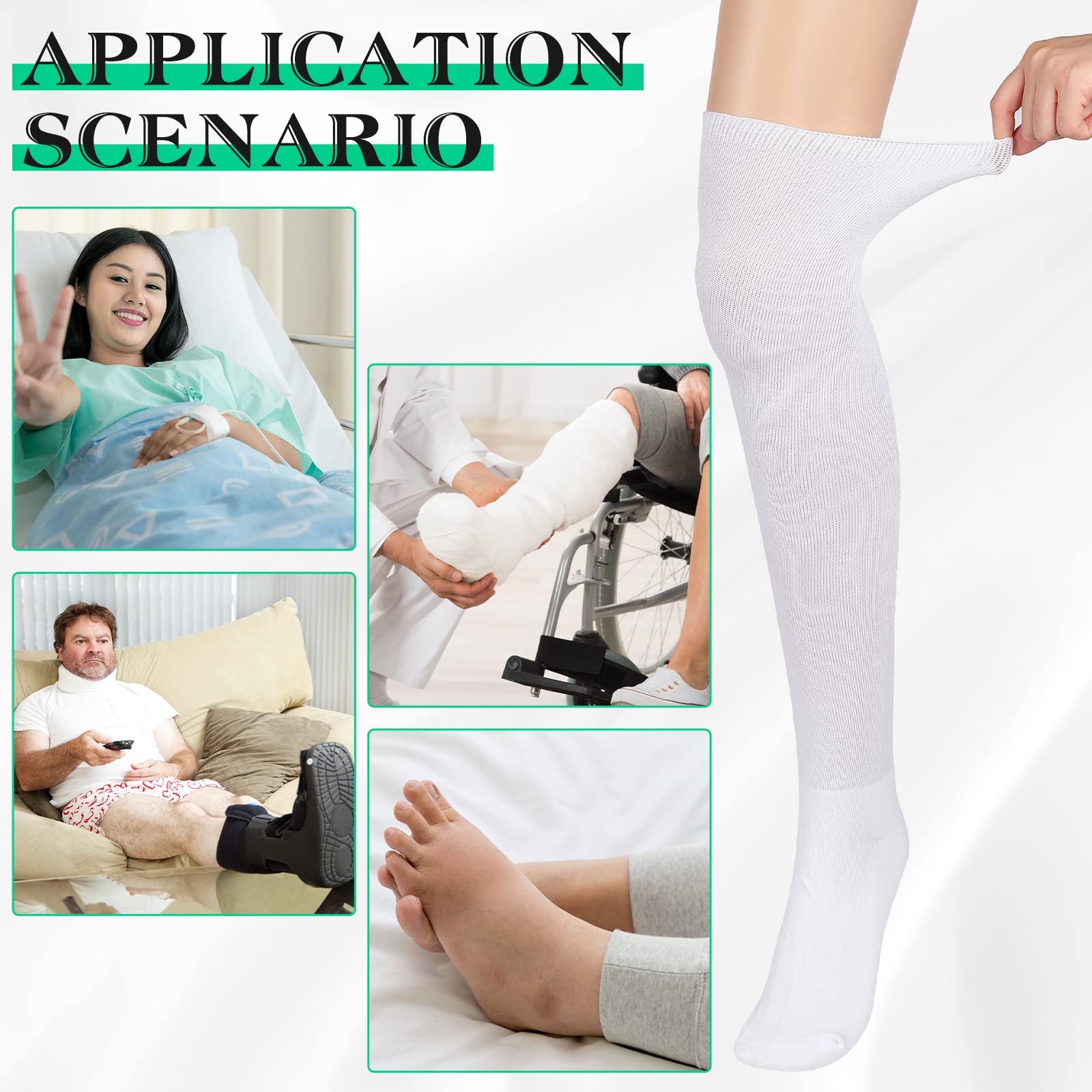 Replacement Sock Liner for Aircast Cast Sock Long Walking Boot Liners Breathable Walking Boot Sock Elastic Cam Walker Boot Line for Women and Men Aircast Compression Walking Boot, White, 2 Pairs