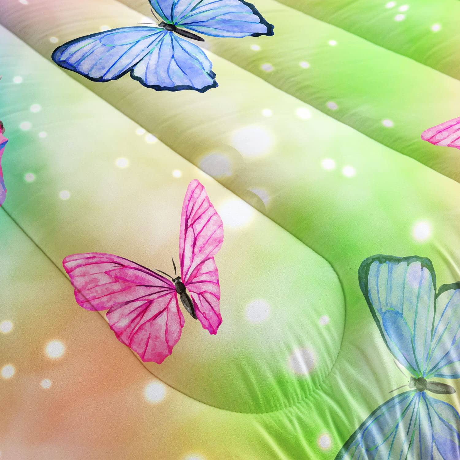 Datura home Bedding Comforter Set Rainbow Watercolor Butterfly Printed Pattern Quilt with 1 and 2 Pillowcases for Girls Bedroom All Season(Butterfly Full) Full 80x90inches