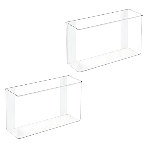 mDesign Plastic Storage Organizer Bin, Adhesive Mount for Cabinets & Walls in Bathroom, Vanity, Under Sink, Holds Body Wash, Shampoo, Lotion, Brushes, Hair Spray, Ligne Collection, 2 Pack, Clear