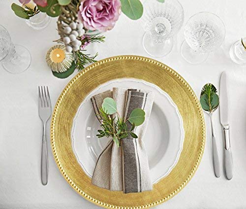 Tiger Chef Round Charger Plates Gold Beaded Dinner Chargers - 13-inch Wedding Charger Plates (48 Pack)