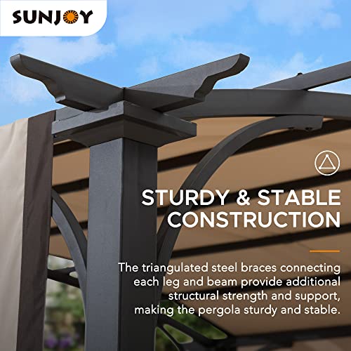 Sunjoy Lindt 9.5 x 11 ft. Steel Arched Pergola with 2-Tone Adjustable Shade, Tan & Brown