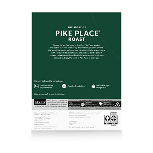 Starbucks Medium Roast K-Cup Coffee Pods β Pike Place for Keurig Brewers β 1 box (32 pods)