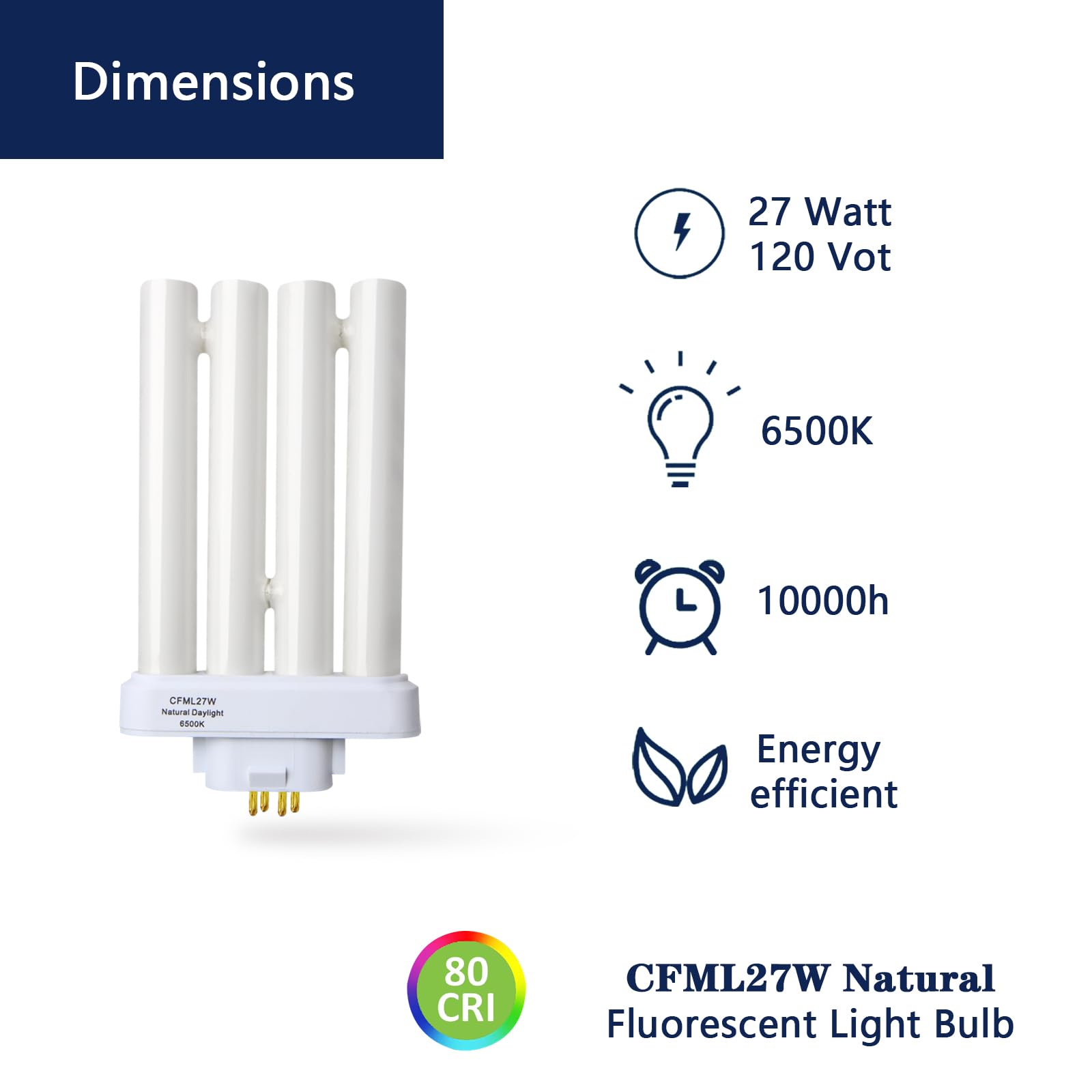 Valoisa (2 Pack CFML27W Natural Daylight Spectrum Fluorescent Light Bulb,Replacement for VERILUX CFML27VLX,6500K
