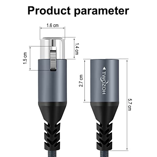 Twozoh XLR Cables 15FT, Braided Balanced 3Pin XLR Male to XLR Female Audio Microphone Cable (Professional/HiFi)