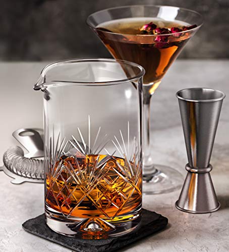 Mofado Crystal Cocktail Mixing Glass - 24oz 710ml - Thick and Sturdy Bottom, Durable - Premium Seamless Design - Professional Quality