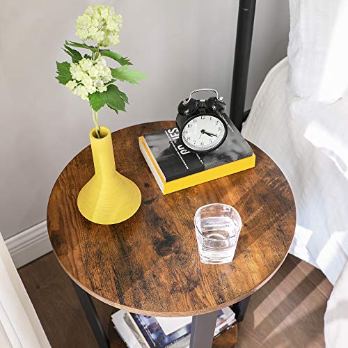 VASAGLE Round End Table with Storage Shelf, Side Tray for Small Space, Easy Assembly, Accent Furniture with Steel Frame, 19.7 x 19.7 x 22.4 (50 x 50 x 57 cm), Rustic Brown
