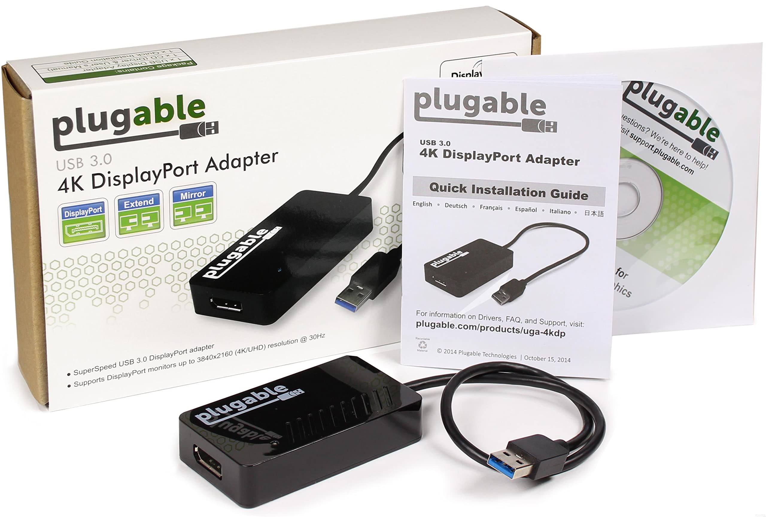 Plugable USB 3.0 to DisplayPort 4K DisplayLink Video Graphics Adapter for Multiple Monitors up to 3840x2160 Supports Windows, Mac, and ChromeOS