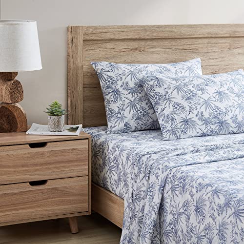 Tommy Bahama - King Sheets, Cotton Percale Bedding Set, Crisp & Cool, Stylish Home Decor (Pen and Ink Palm Blue, King)