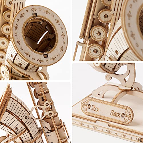 ROBOTIME 3D Puzzle for Kids Wooden Craft Kits DIY Model Saxophone Kit to Build Creative Arts Puzzle Toy Pefect Gift for Teens