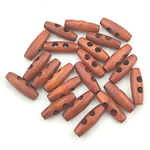 YOOGCORETT 50pcs Brown Toggle Wood Buttons 2 Hole Scrapbooking Sewing Buttons DIY Craft Accessory 30 x 10mm