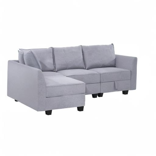 Elizabeth Modular 4 Piece Sofa for Living Room with Extendable Design & Soft Comfortable Seating β Linen Modern sofa couch with Sturdy Wooden Frame, Ideal for Small Spaces, Easy Assembly, Gray