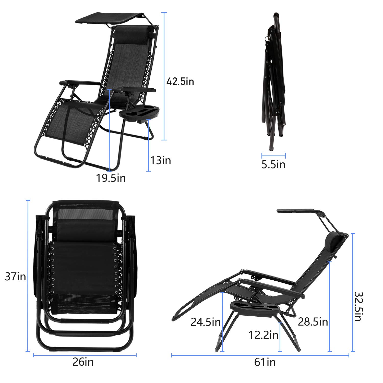 Meet perfect Zero Gravity Chairs Set of 2 with Canopy, Adjustable Outdoor Recliners Outdoor Patio Chairs Folding Reclining Lounge Chair w/Pillows and Cup Holder Trays- 2 Pack, Black