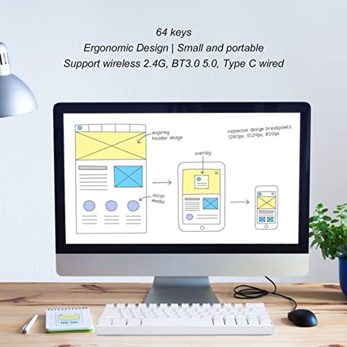 Jopwkuin Computer Keyboard, RGB Long Battery Life Mechanical Gaming Keyboard 64 Keys for Office for Home for Gaming(Linear Action Switch)