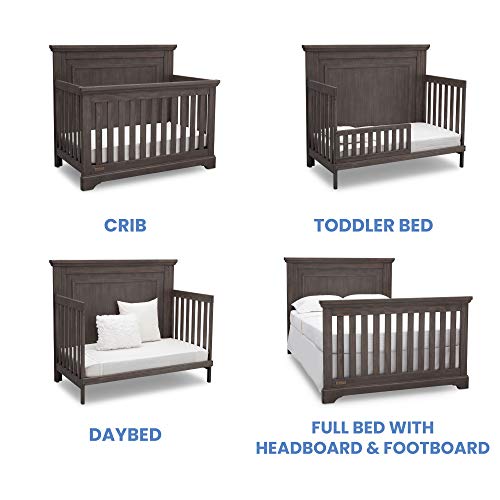 Simmons Kids SlumberTime Paloma 4-in-1 Convertible Crib, Rustic Grey + Serta Perfect Slumber Dual Sided Recycled Fiber Core Crib and Toddler Mattress (Bundle)