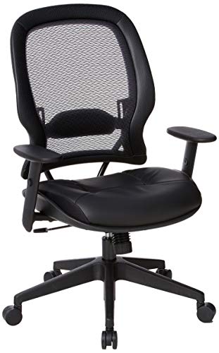 SPACE Seating AirGrid Back and Padded Bonded Leather Seat, 2-to-1 Synchro Tilt Control, Adjustable Arms, Nylong Base Adjustable High Back Managers Chair, Black