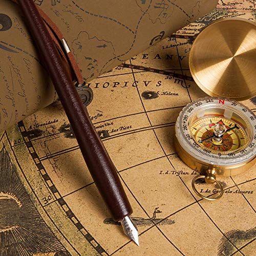 Wooden Quill Pen wiht Ink Set Handcrafted Wooden Callgraphy Pen Writing Dip Ink Pen Gift Set with 11pcs Metal Pen Nibs &Black Ink