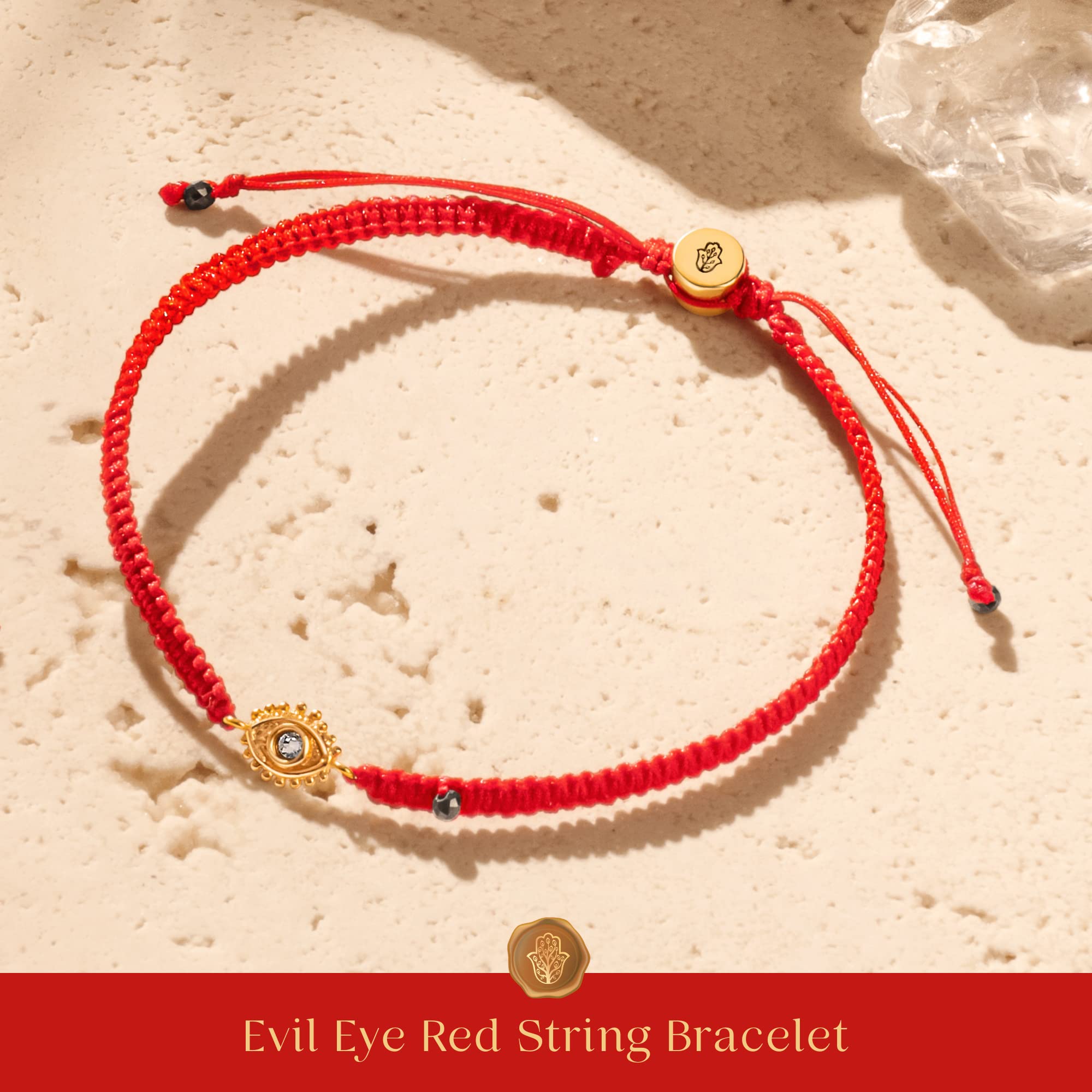 KARMA AND LUCK Powerful Protection, Red String Bracelet & Evil Eye Charm for Women, 18K Gold Plated Brass with Genuine Hematite Stone, Size 5.5"-7.5β