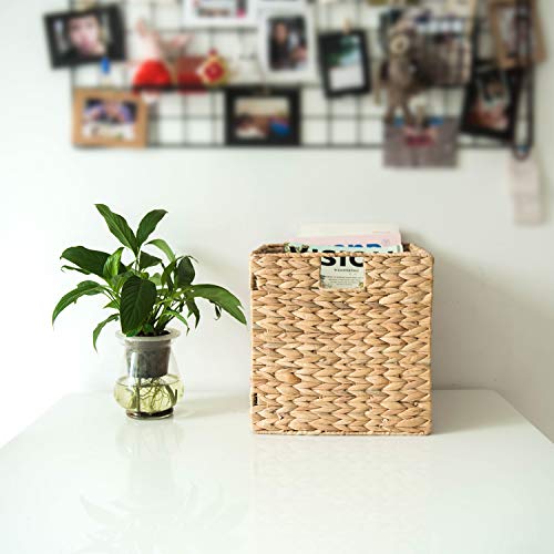 StorageWorks 5-Pack Water Hyacinth Storage Baskets, Square Wicker Baskets with Built-in Handles