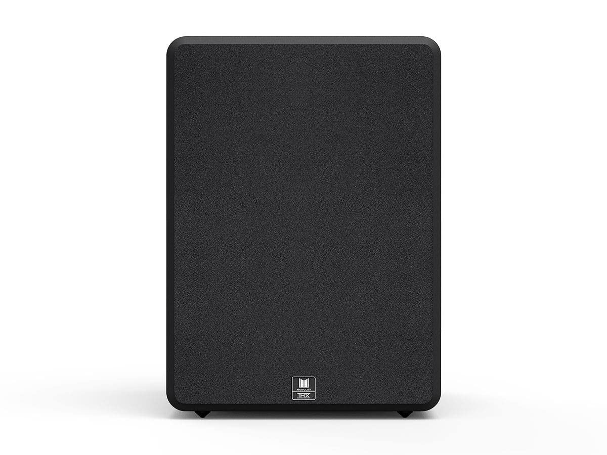 Monolith M-12 V2 12-Inch THX Certified Ultra 500 Watt Powered Subwoofer - Low Distortion, High Power Output, Vented HDF Cabinet, RCA and XLR Inputs, for Home Theater Systems, Black Ash Finish
