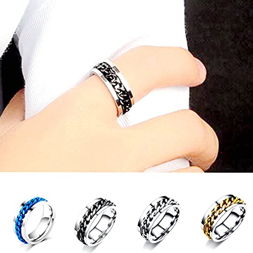 ManRiver Rotation Chain Promise Rings for Women Men - Premium Alloy Chains Multi-function Beer Bottle Ring Jewelry Gift Accessory Size 6-13 (Black, 7)