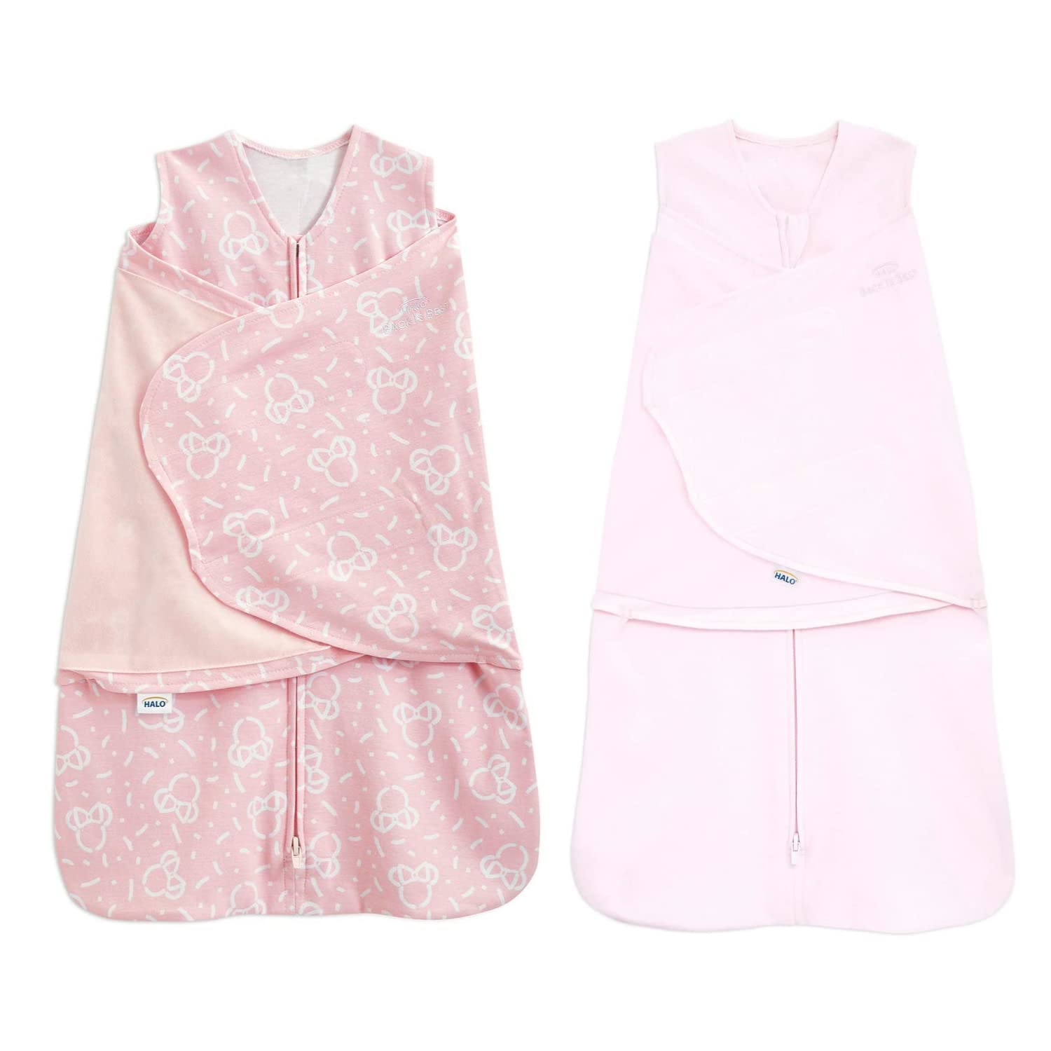 HALO 100% Cotton Sleepsack Swaddle, 3-Way Adjustable Wearable Blanket, TOG 1.5, Newborn, Confetti Minnie Pink Bundle